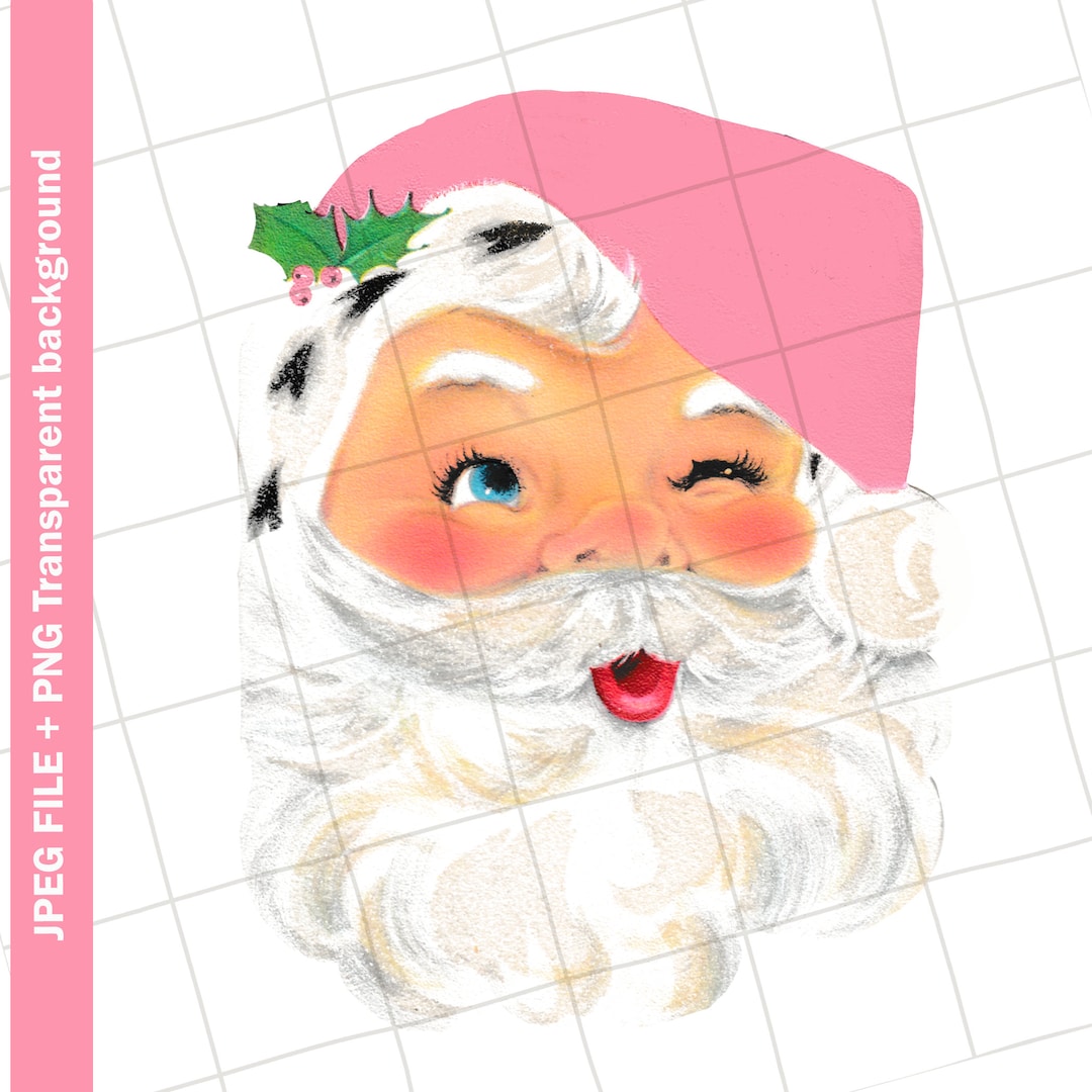 Digital Download | Pink Santa Claus Christmas Vintage Greeting Card ...