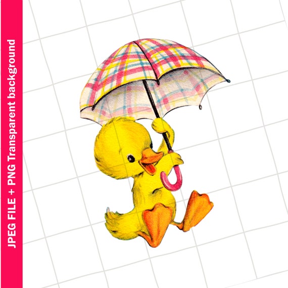 Vintage Digital Clipart Duck Umbrella Spring Easter Graphic | Etsy