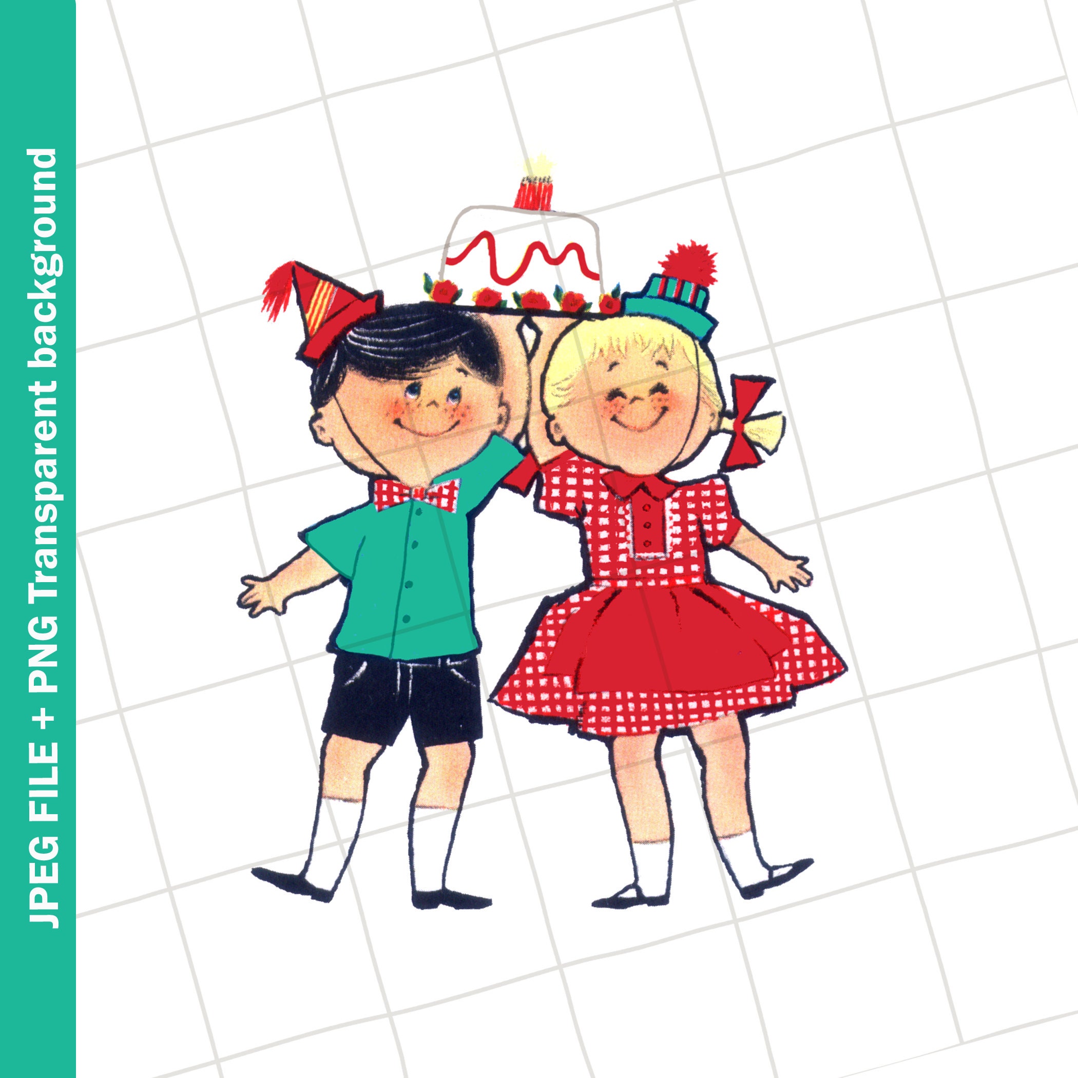 Vintage Digital Clipart | Birthday Children Kids Boy Girl Cake Vintage ...