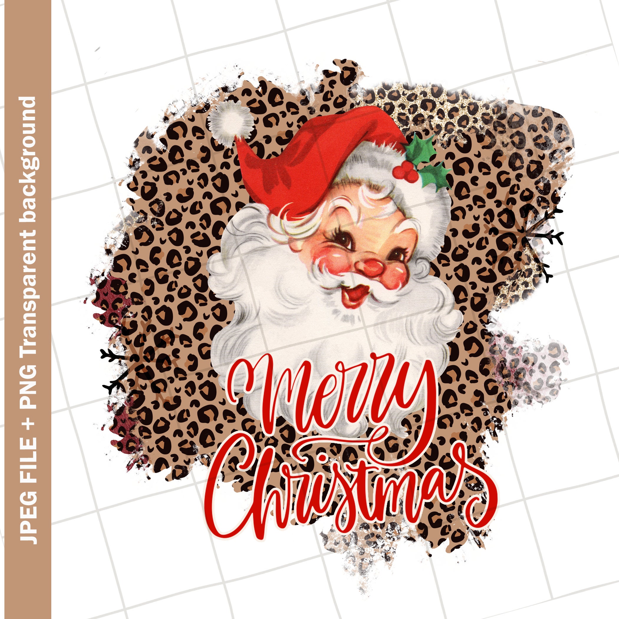 Vintage Clipart Leopard Santa Claus 23 Word Art Merry - Etsy