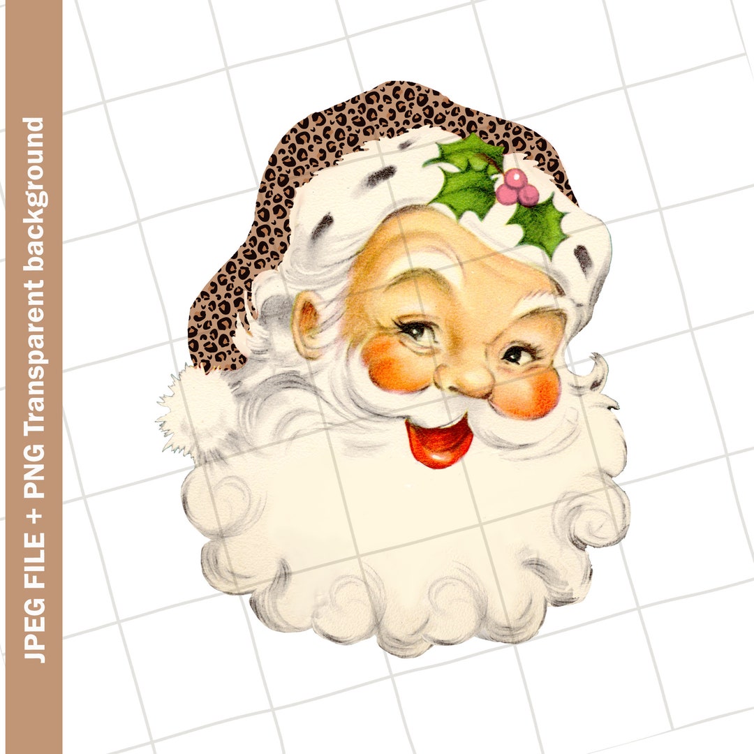 Digital Clipart | Leopard Santa Claus Christmas Vintage Greeting Card ...
