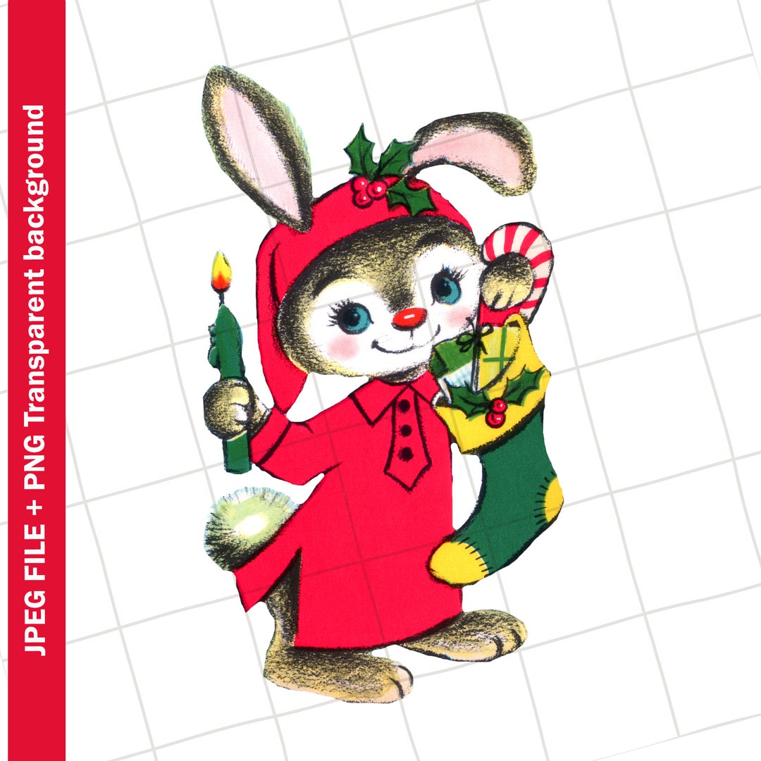 Digital Bunny Rabbit Christmas Stocking Christmas Vintage - Etsy
