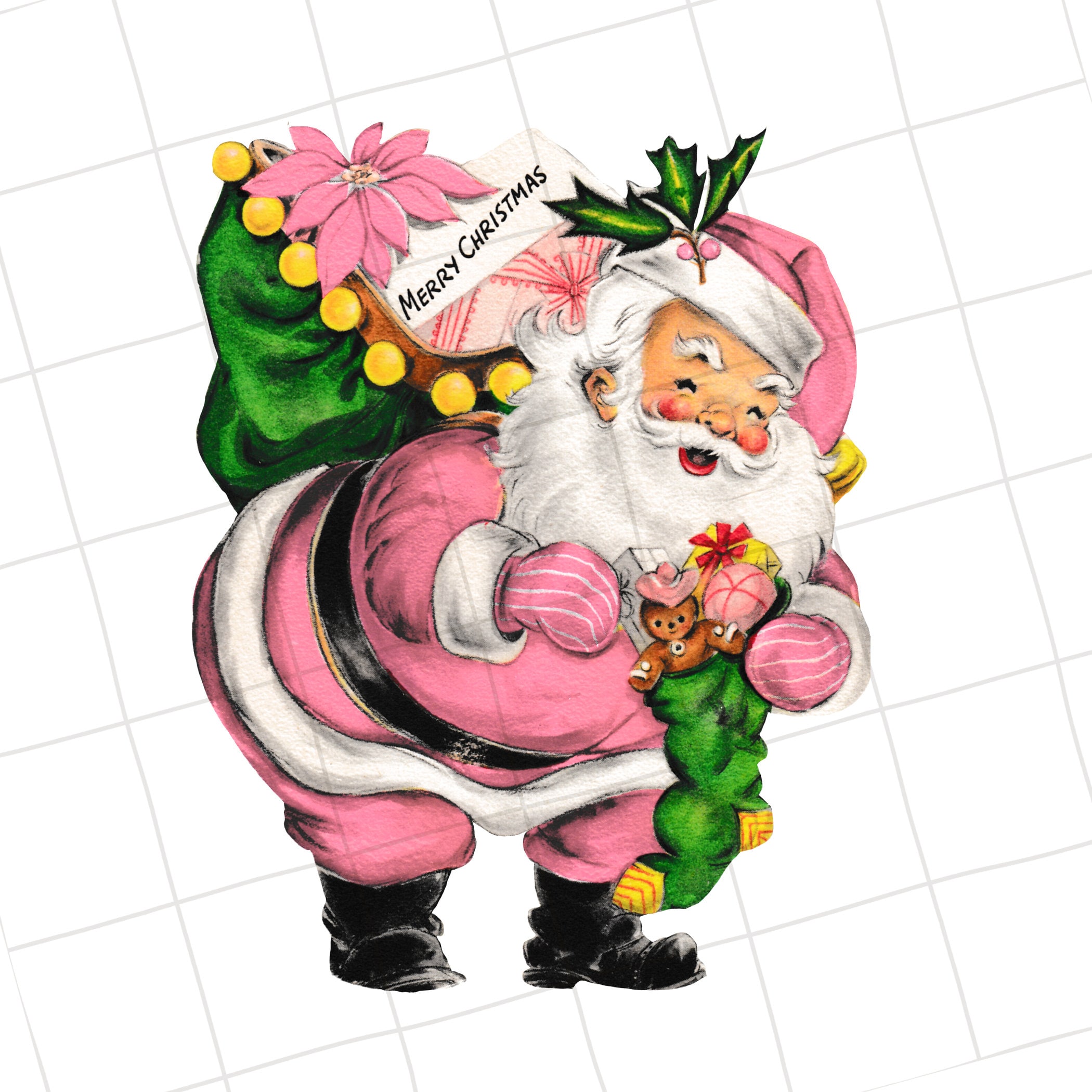 Digital Download Pink Santa Claus Christmas Vintage Greeting - Etsy