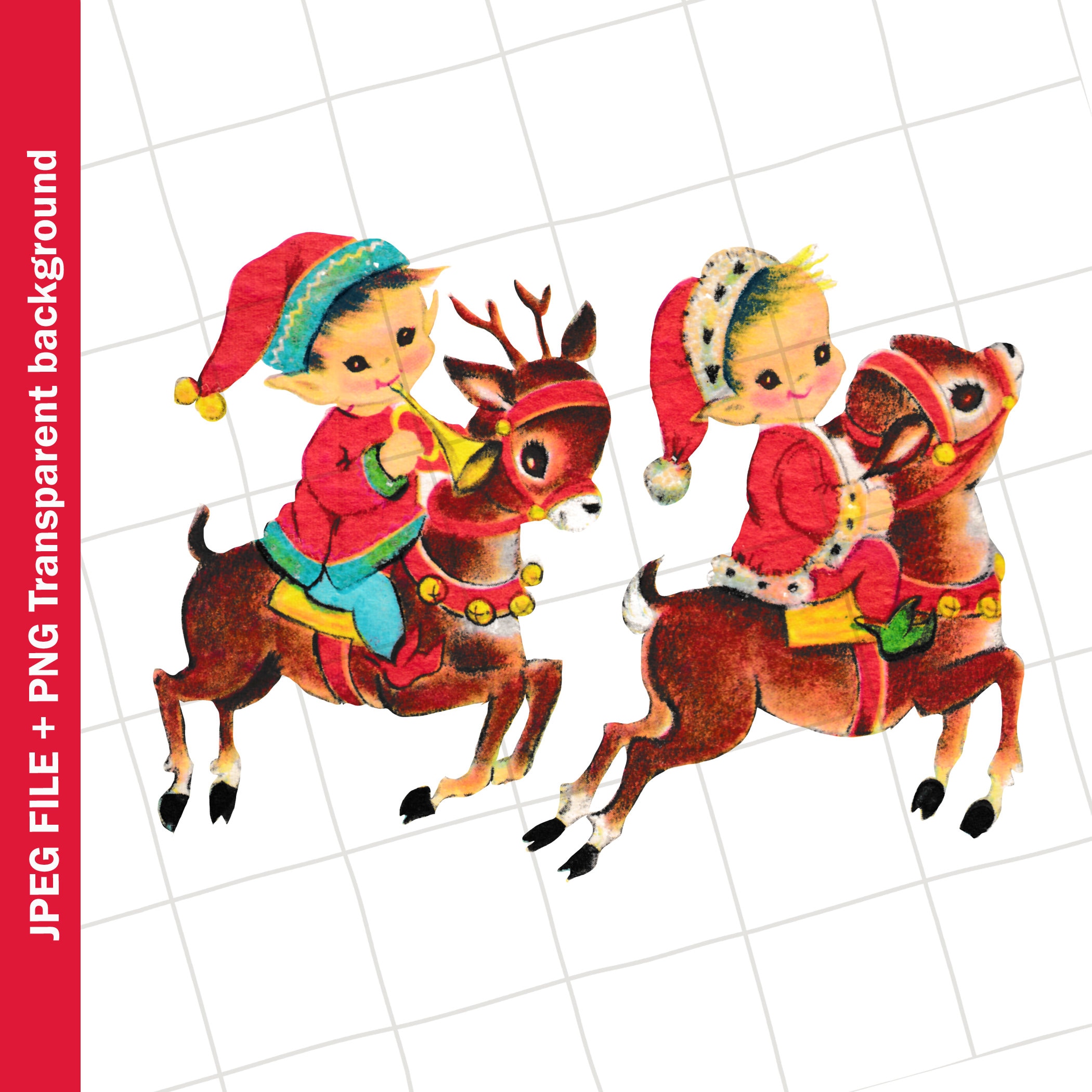 Vintage Digital Clipart | Reindeer Elf Christmas Graphic Image ...