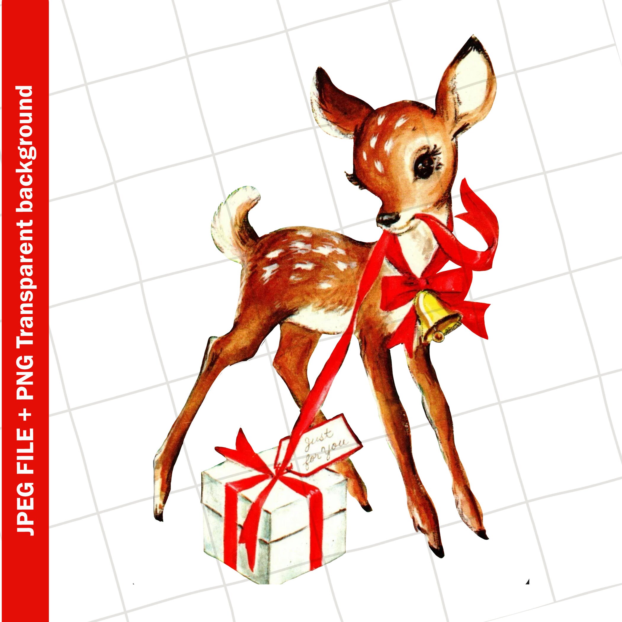 Vintage Digital Clipart | Reindeer Christmas Gift Graphic Image ...