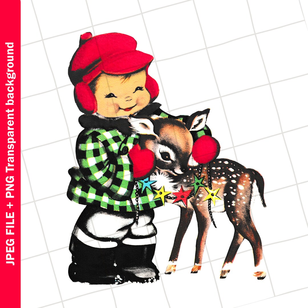 Vintage Digital Clipart | Boy Reindeer Star Christmas Graphic Image ...
