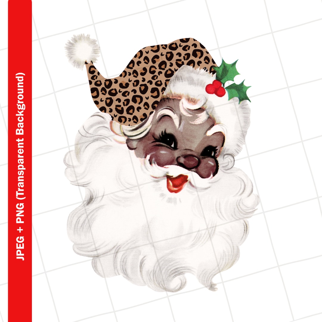 Vintage Clipart | Leopard African American Santa Claus Christmas ...