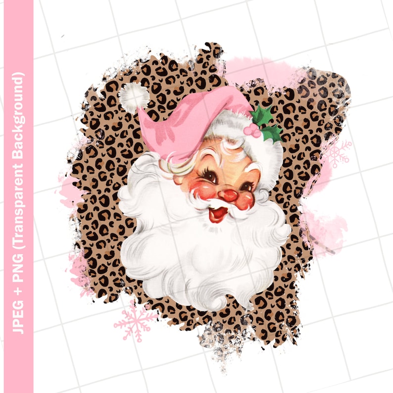 Vintage Clipart Leopard Cheetah Pink Santa Claus Greeting - Etsy