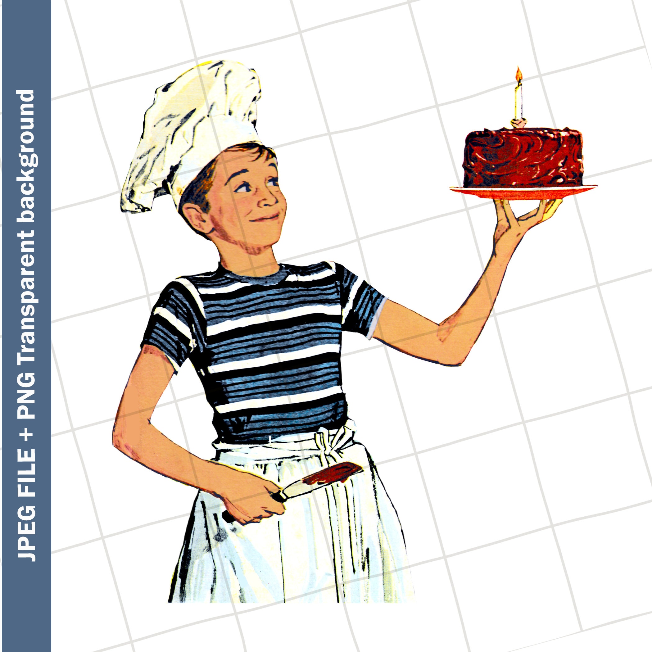 Vintage Digital Clipart | Boy Baking Cake Birthday Image Sublimation ...