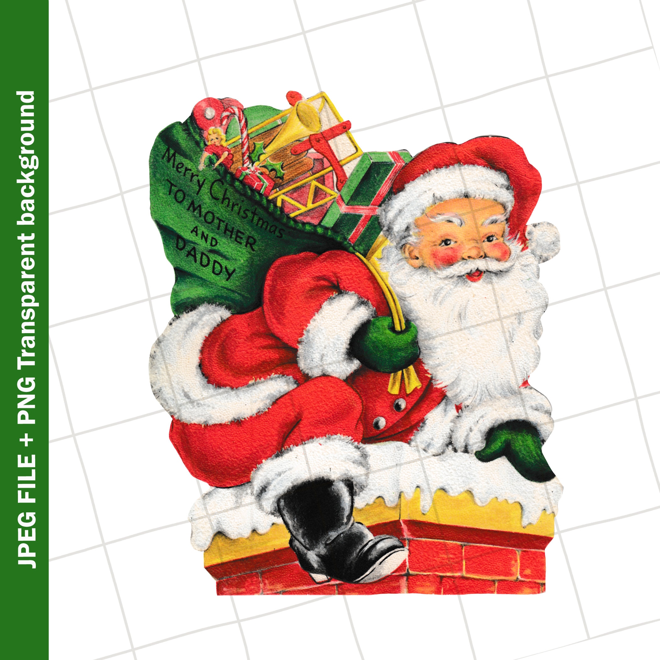 Digital Vintage Clipart Red Santa Bag Toys Chimney Greeting - Etsy
