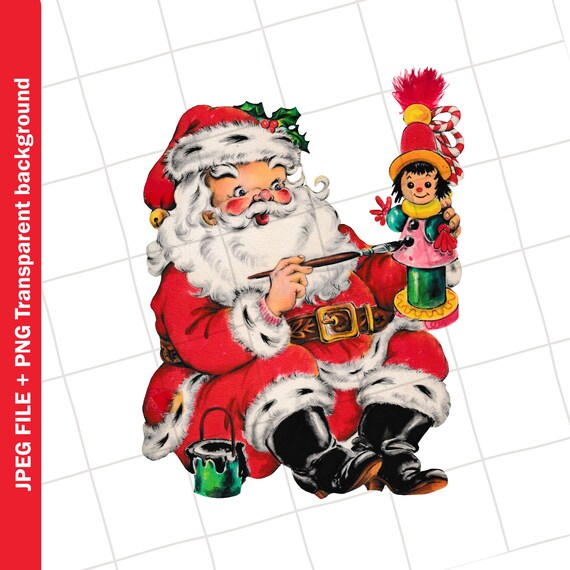 Digital Vintage Clipart Red Santa Toy Greeting Card Graphic | Etsy