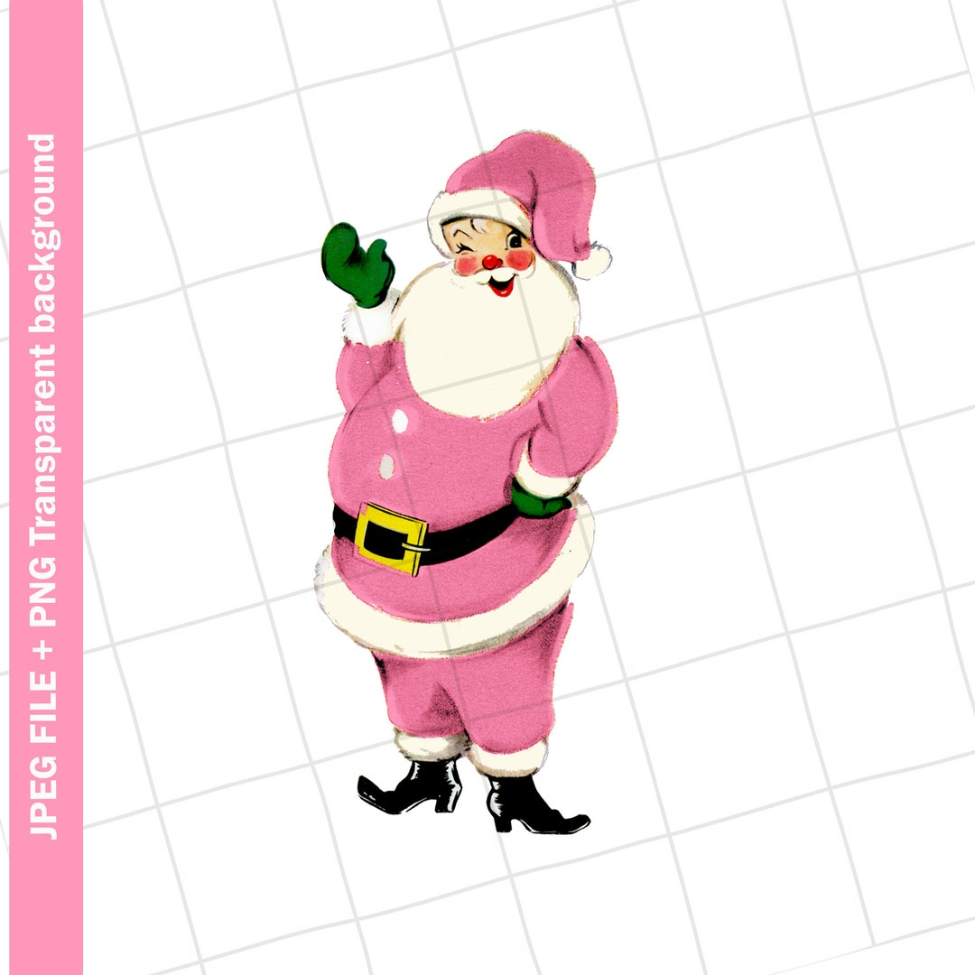 Digital Download | Pink Santa Claus Christmas Vintage Greeting Card ...