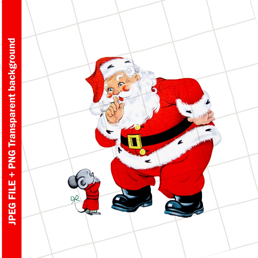 Digital | Red Santa Claus Mouse Christmas Vintage Greeting Card Clip ...