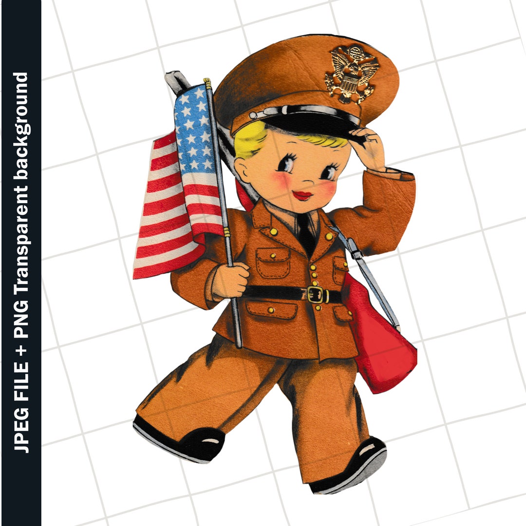 Vintage Digital Clipart | Boy Army USA Veterans Day Graphic Image ...
