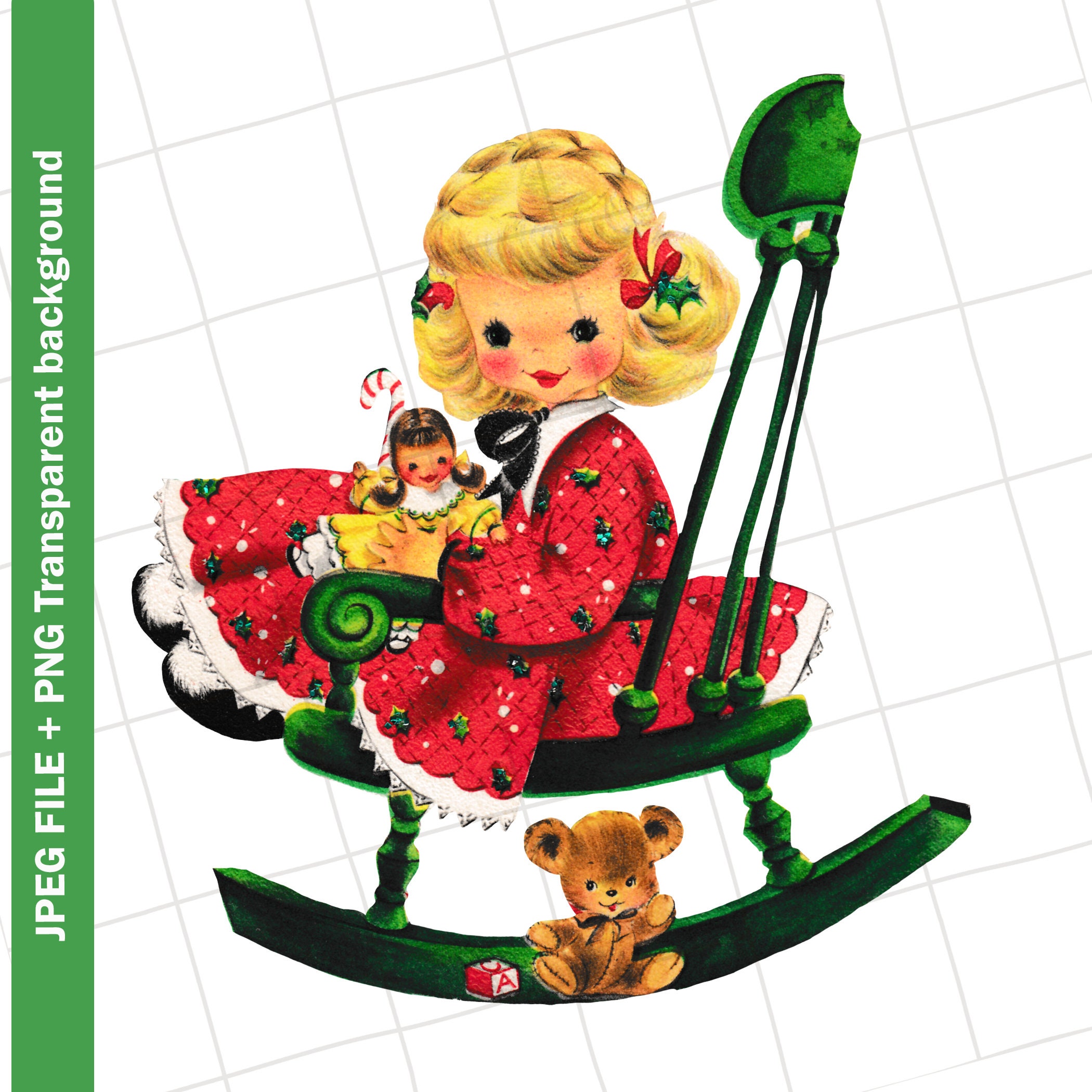 Digital Little Girl Christmas Rocking Chair Vintage Greeting - Etsy