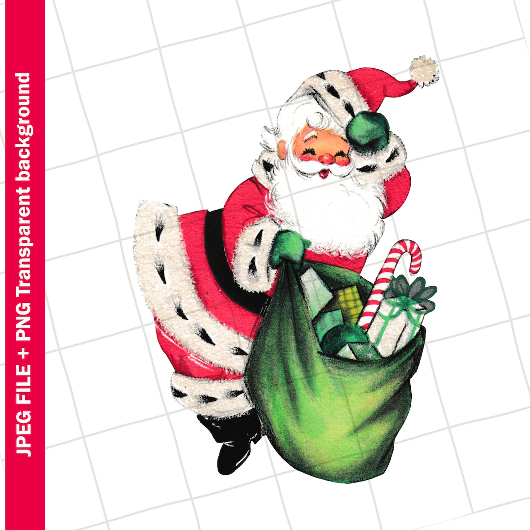 Digital Download | Red Santa Claus Christmas Vintage Greeting Card Clip ...
