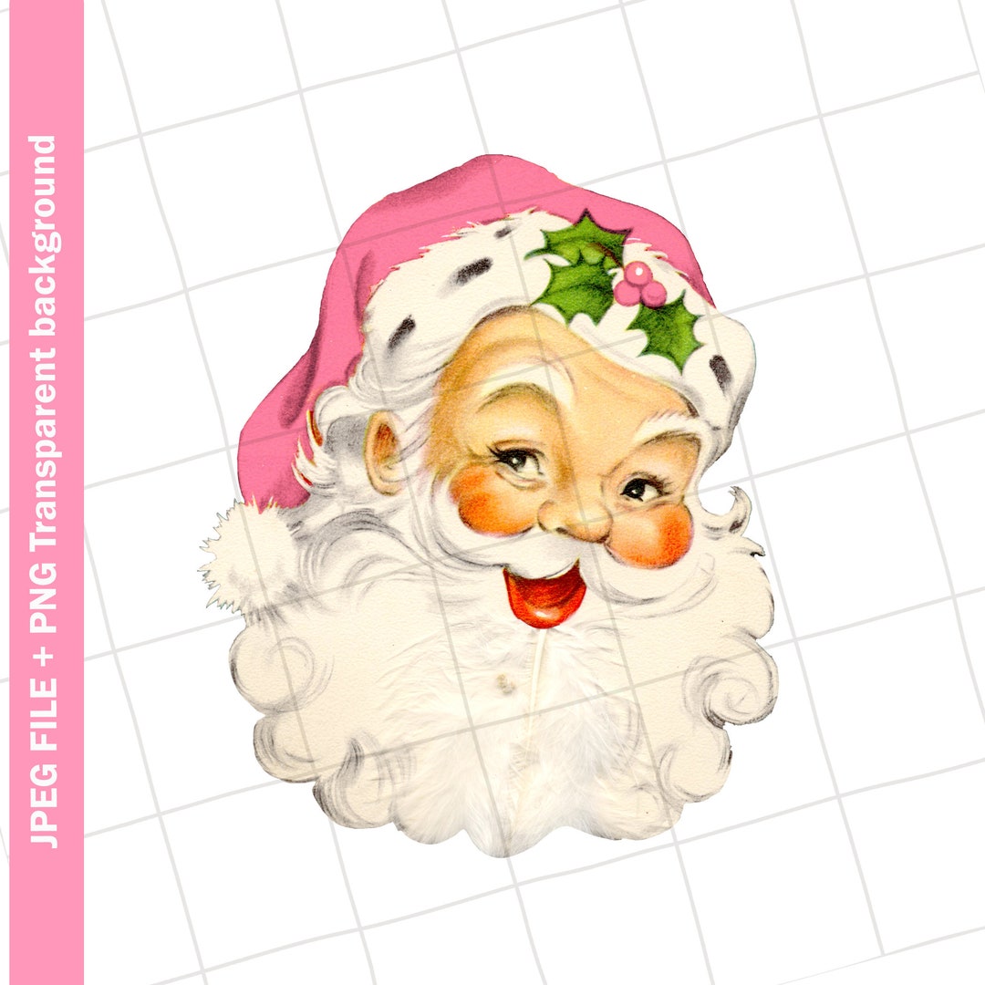 Vintage Digital Clipart | Pink Santa Claus Christmas Greeting Graphic ...