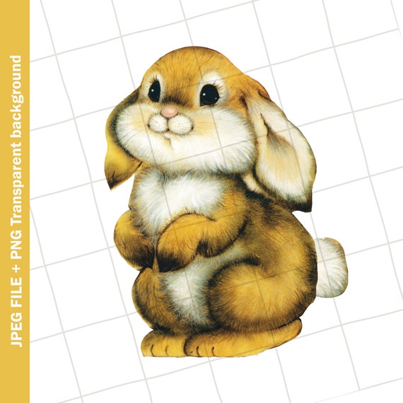 Digital Vintage Clipart Brown Bunny Easter Spring Greeting | Etsy