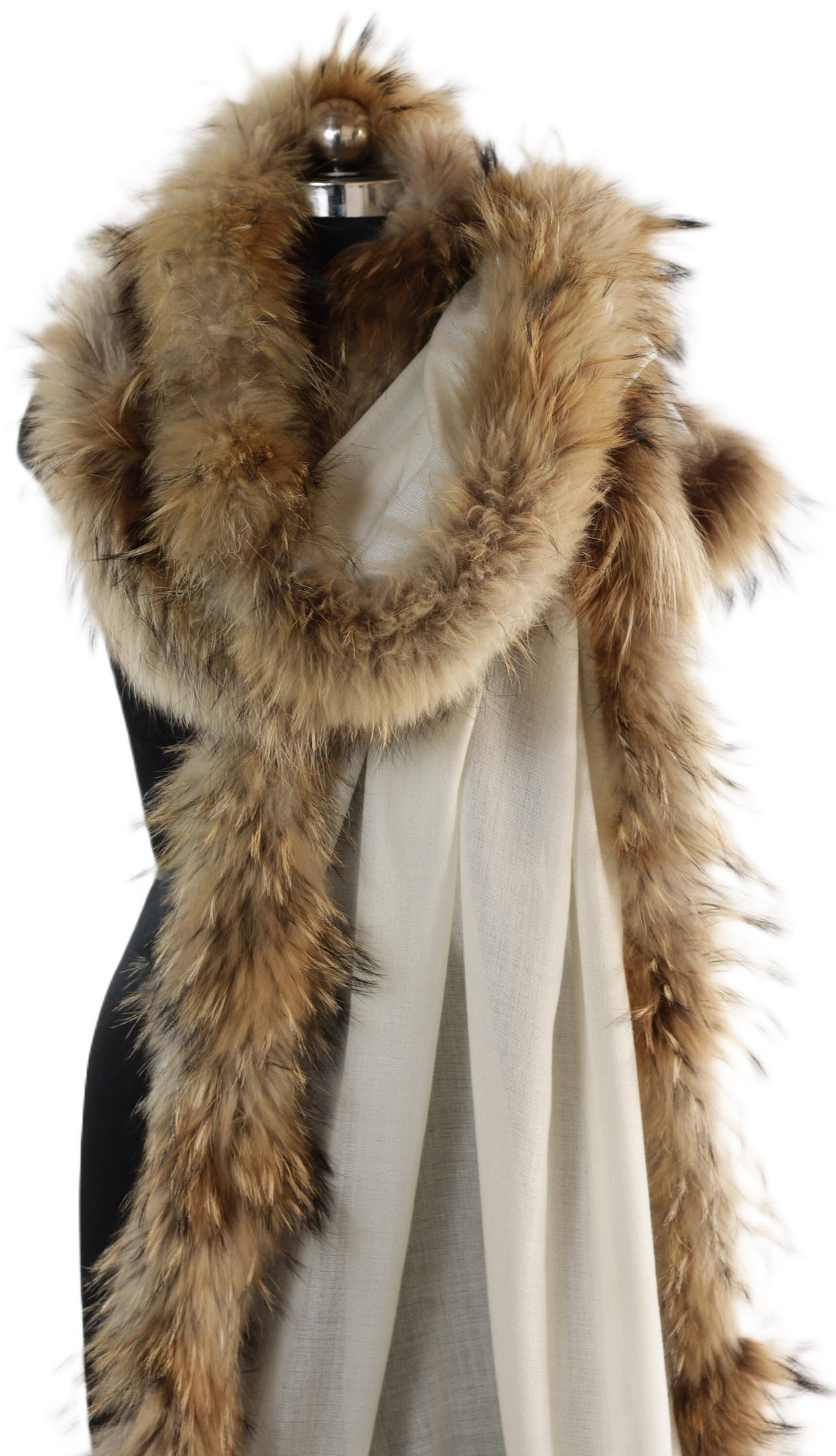 Handcrafted Fox Fur Trim Wool Scarf, Luxury Winter Shawl - Etsy