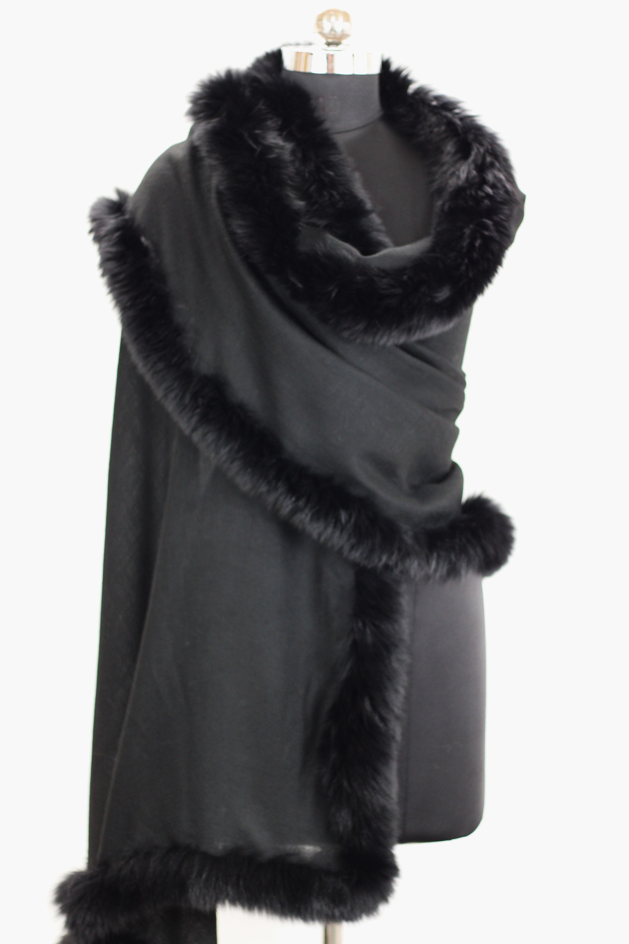 Black Fox Fur Shawl, Tone on Tone Fox Fur Scarf, 200x70cm - Etsy