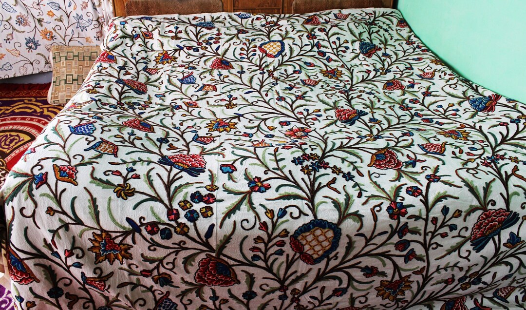 Crewal Handcrafted Bedspread Hand Embroidered Bedcover Unisex Gift King ...
