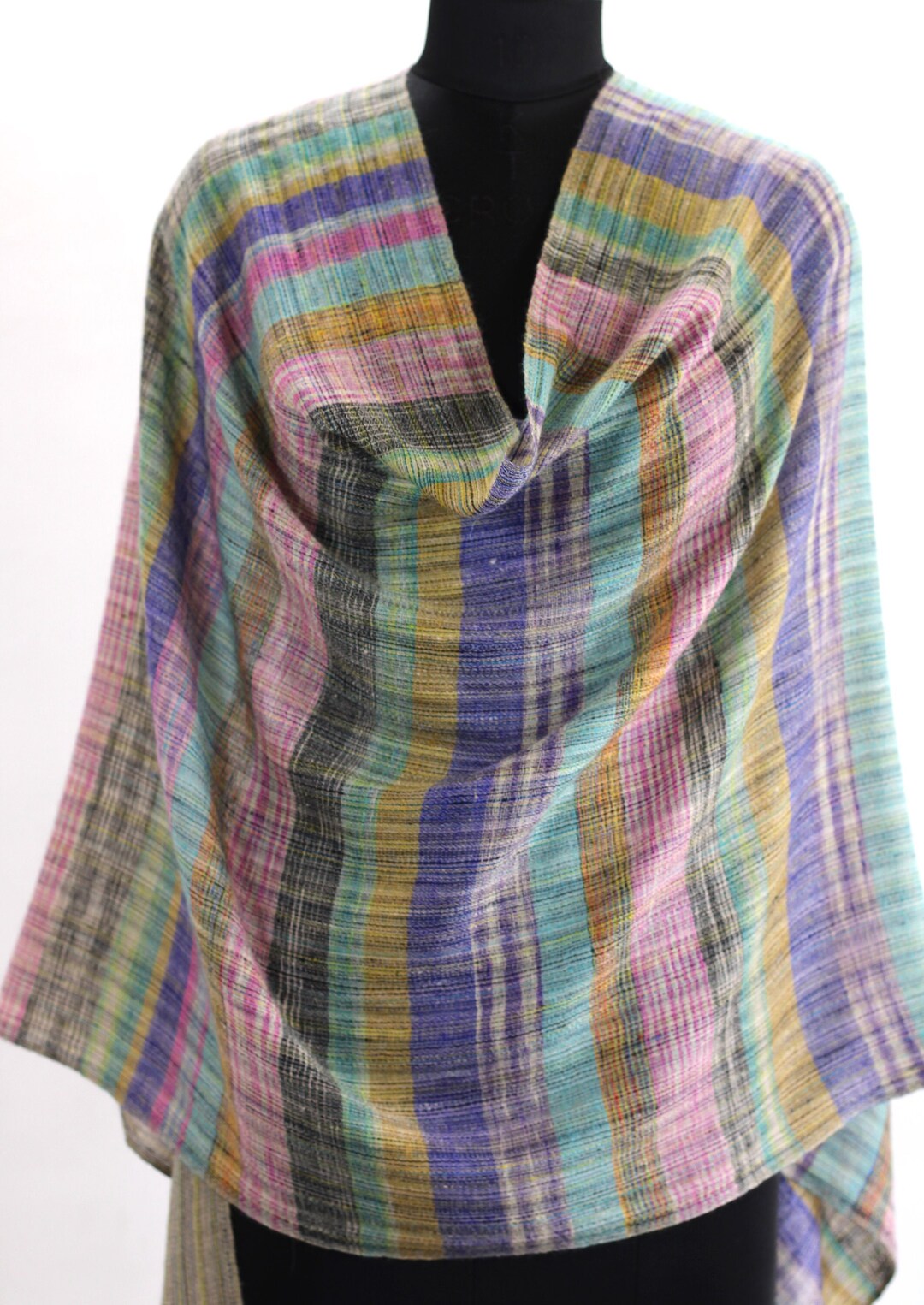 Handwoven Cashmere Scarf: Multi-color Striped Pashmina Stole (200x70cm ...