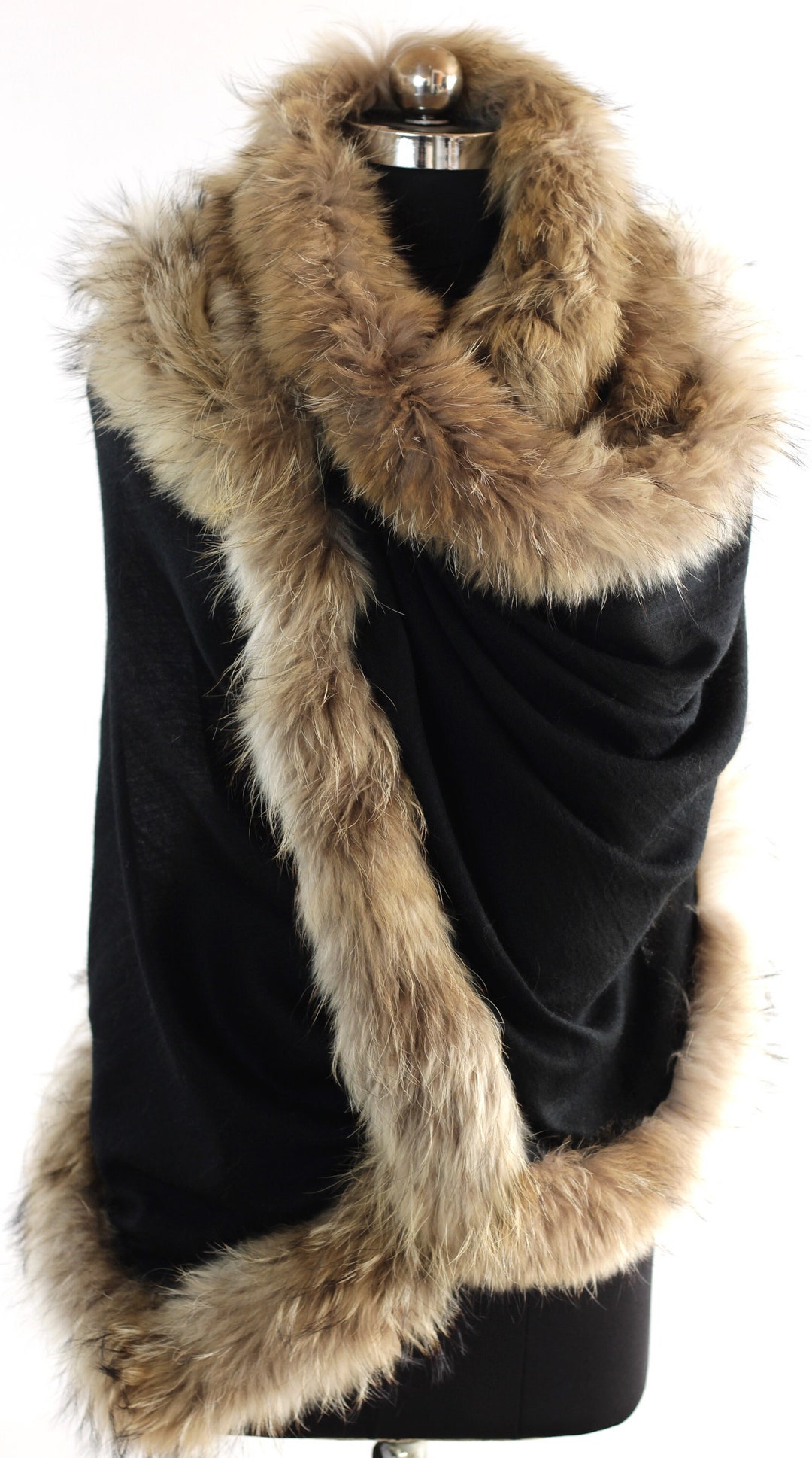 Fox Fur Winter Luxury, Natural Beige on Black Fox Fur Shawl, Ladies Fur ...