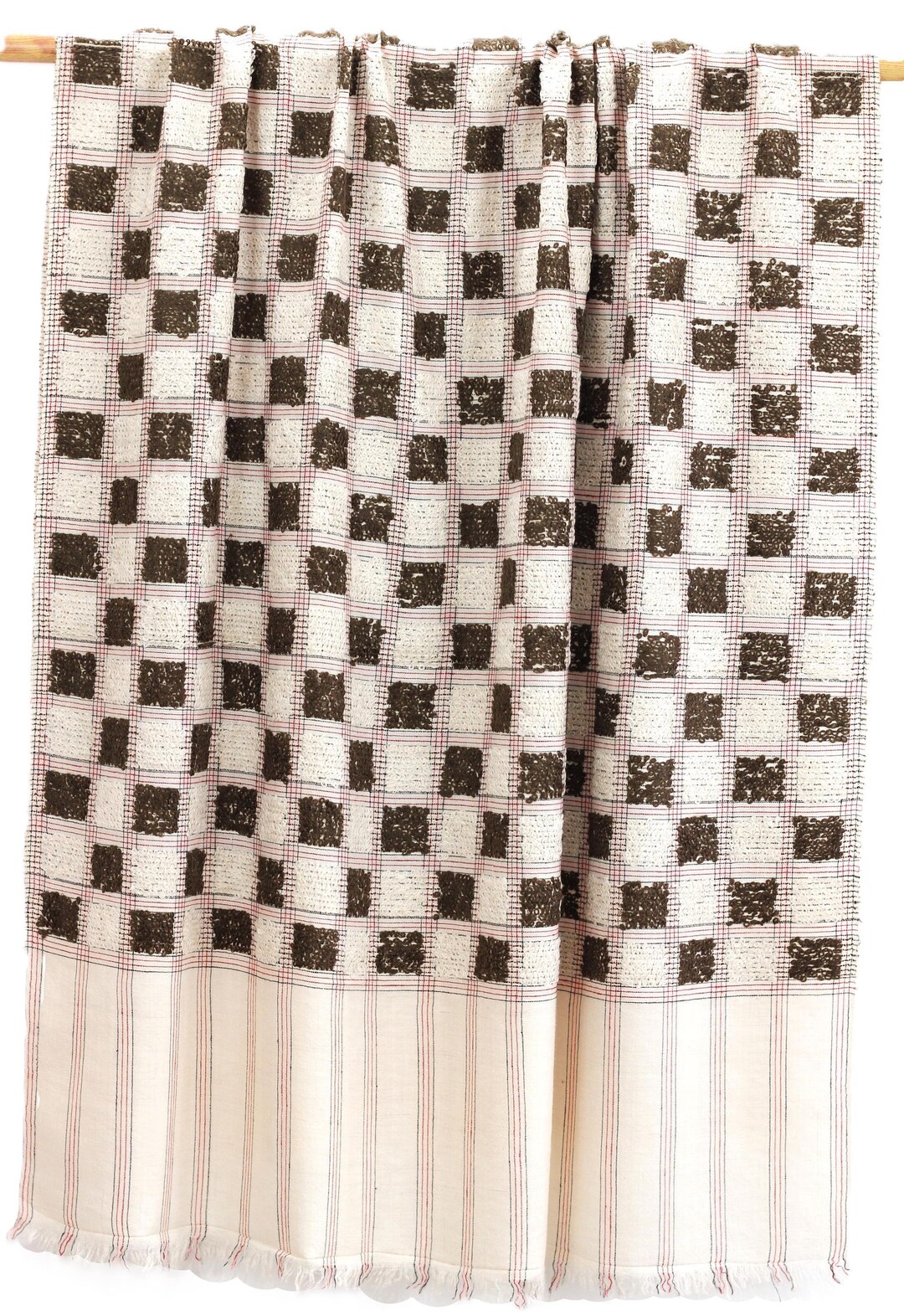 Handwoven Cashmere Pashmina Shawl: Chess Print Towel Weave (200x100cm ...