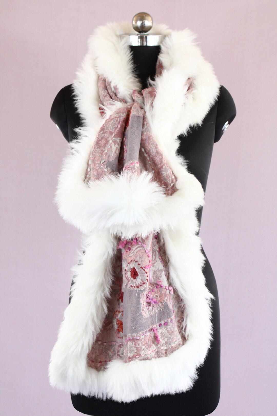 Pastel Cashmere Fox Fur Trim Scarf | Personalized Anniversary Gifts for ...