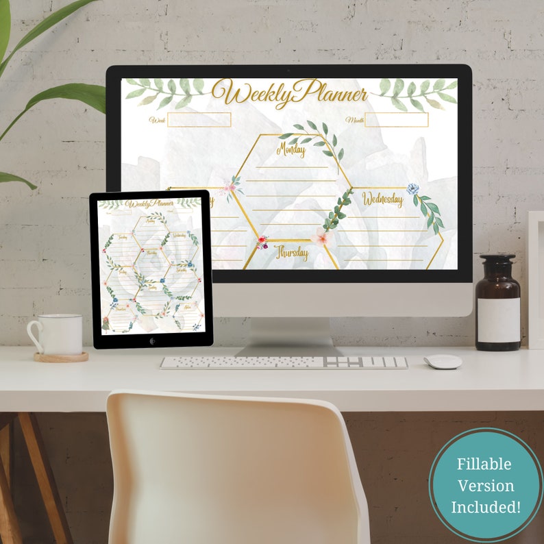 Blue Plant Floral Weekly Digital Planner 7 Days Plus Notes, and ...