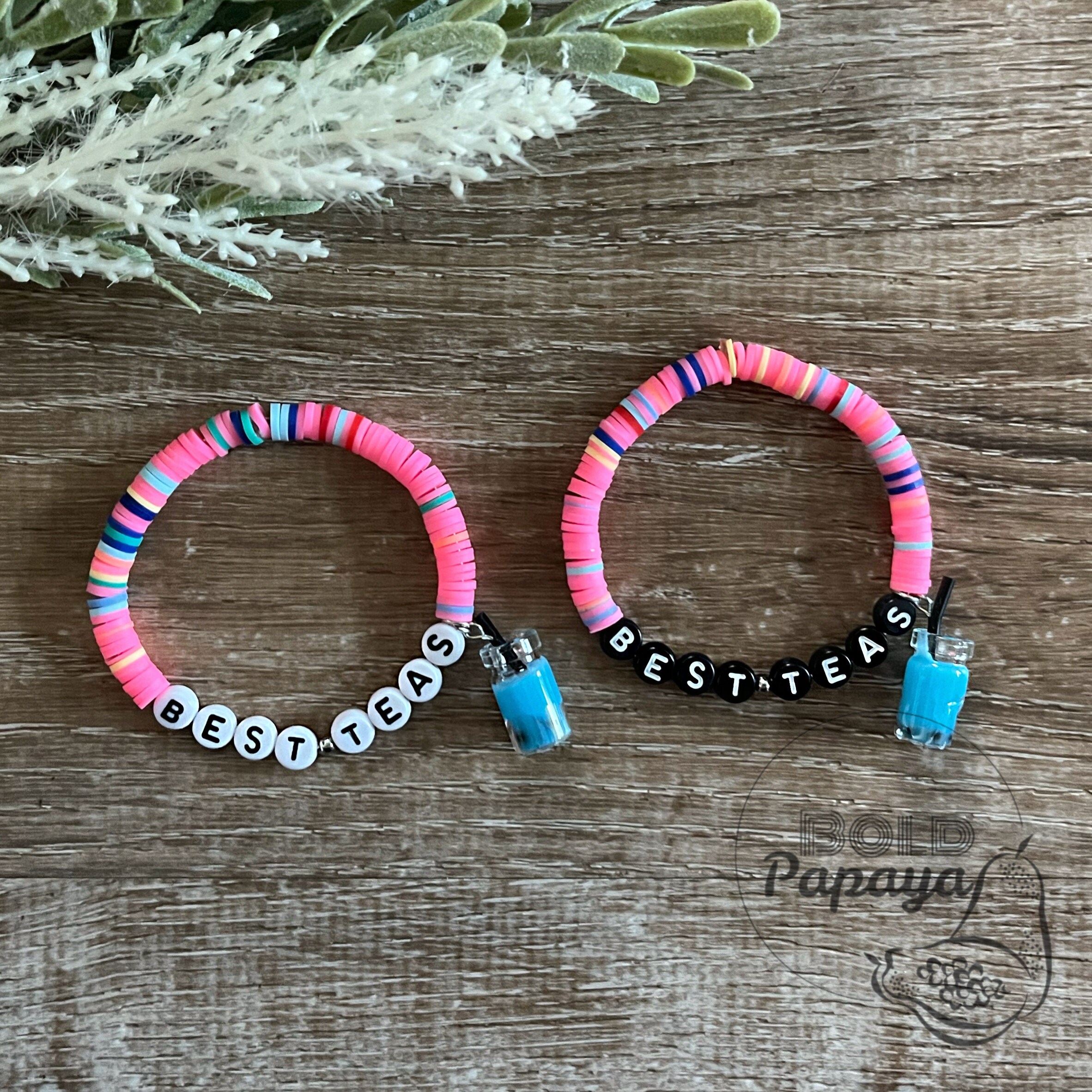 Best Friends Heishi Bracelet Set. Boba Tea. Bubble Tea. Customizable ...