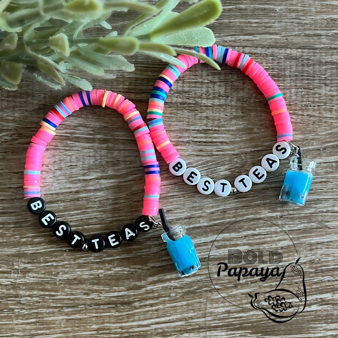 Best Friends Heishi Bracelet Set. Boba Tea. Bubble Tea. Customizable ...