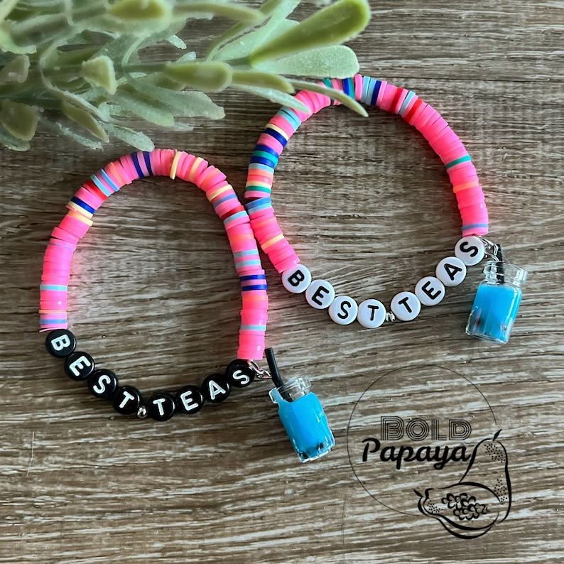 Best Friends Heishi Bracelet Set. Boba Tea. Bubble Tea. Customizable ...