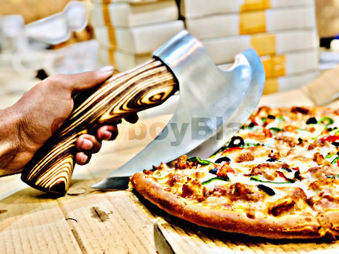 Custom Hand Forged Damascus Steel Pizza Cutter handmade Pizza - Etsy