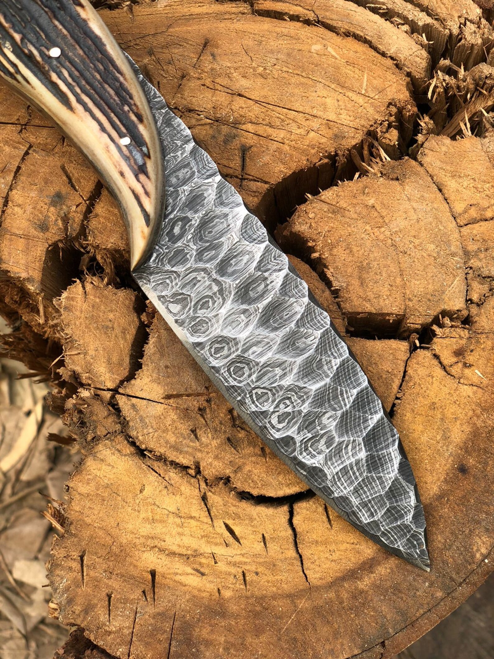 Hand Forged Outdoor Hunting Knife Stone Textured Antler Handle - Etsy