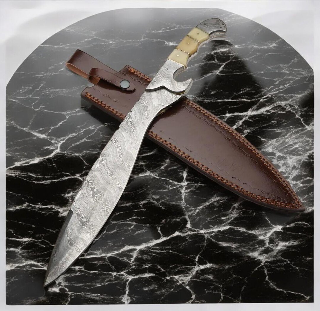 Handcrafted Damascus Steel Machete With Leather Sheath Bushcraft ...