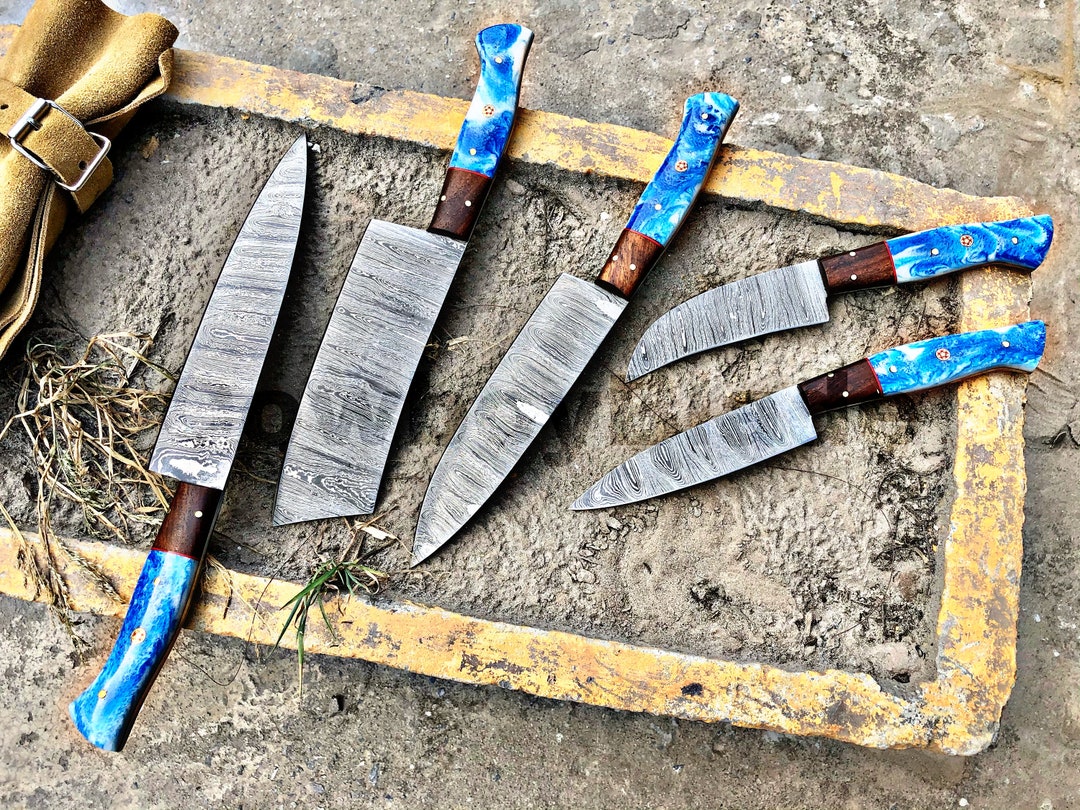 Custom Handmade Knife Set Damascus Steel Layers Kitchen Knives Chef ...