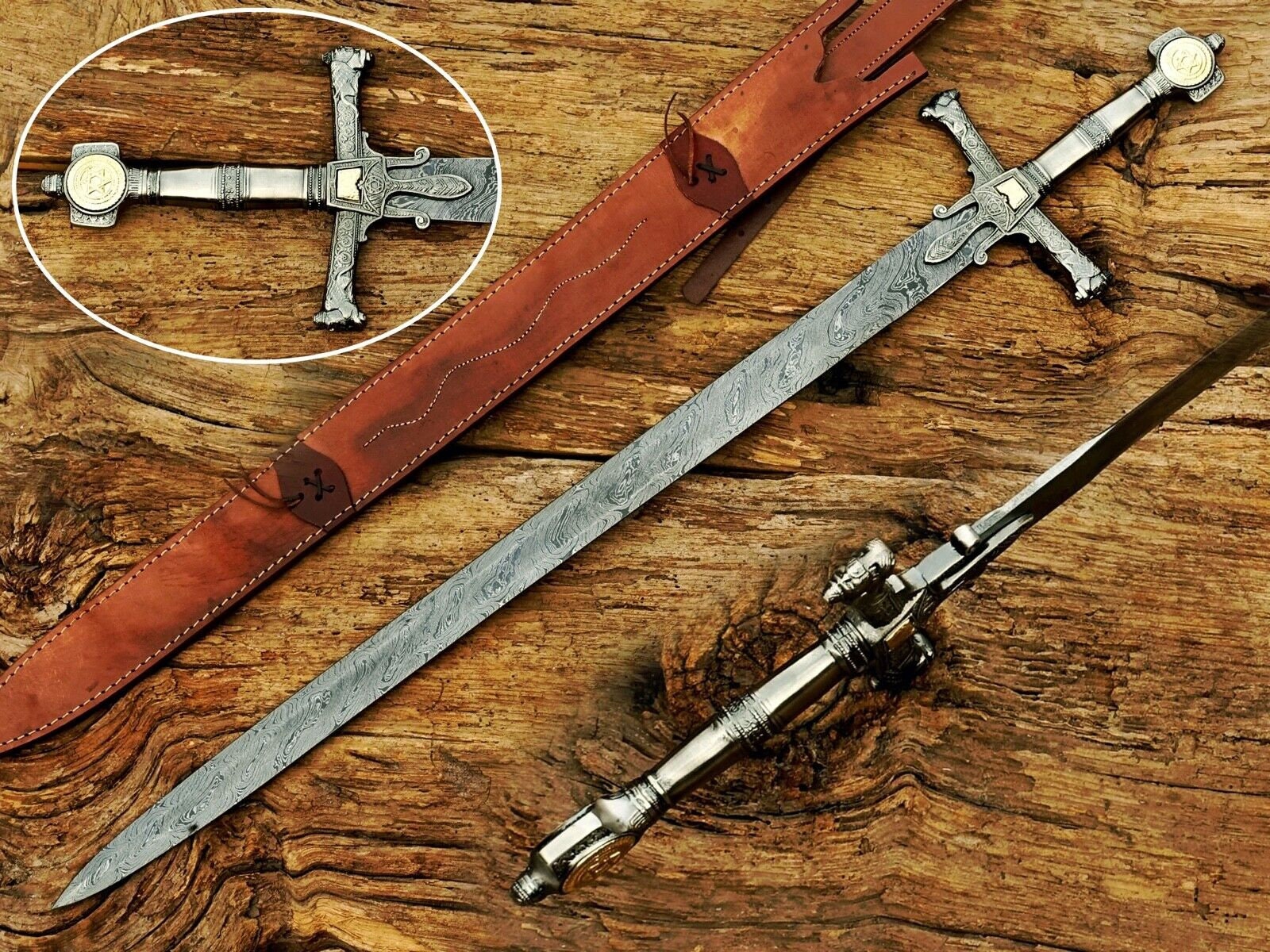 Hand Forged Damascus Steel King Solomon Crusader Sword , Handmade Sword ...