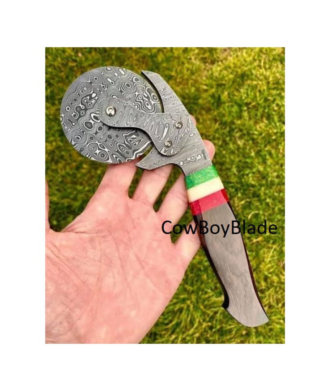 Custom Hand Forged Damascus Steel Pizza Cutter handmade Pizza - Etsy