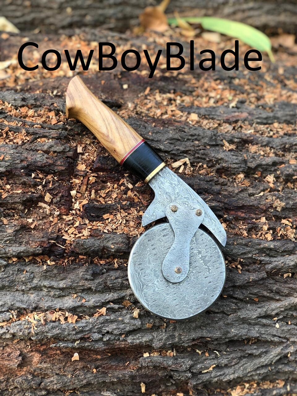 Custom Hand Forged Damascus Steel Pizza Cutter ,handmade Pizza Cutter ...