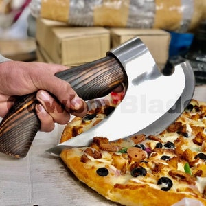 Custom Hand Forged Damascus Steel Pizza Cutter ,handmade Pizza Cutter ...