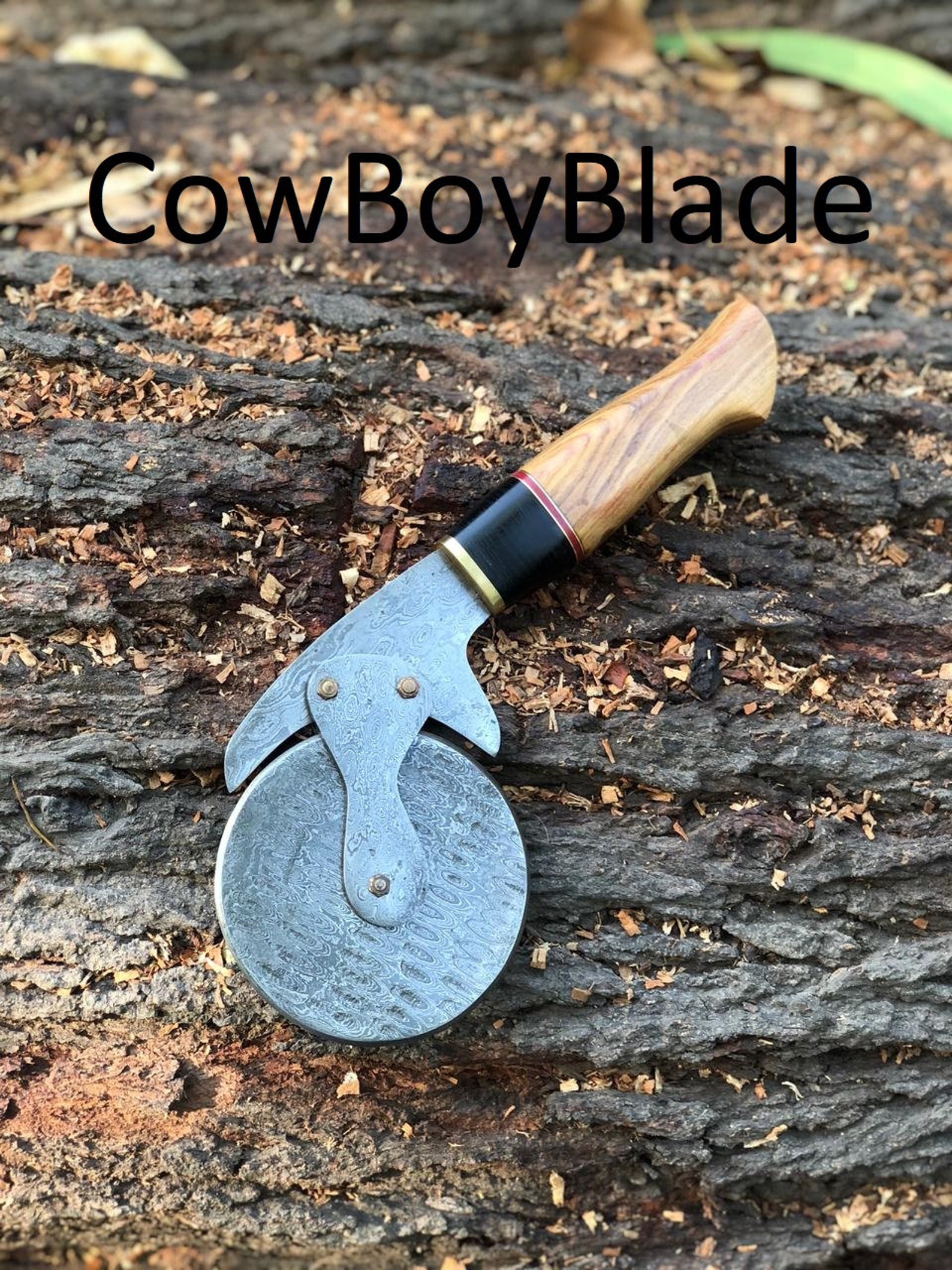 Custom Hand Forged Damascus Steel Pizza Cutter ,handmade Pizza Cutter ...