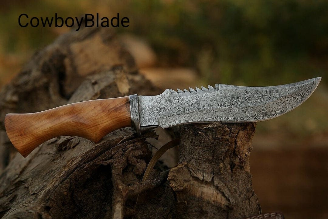 Damascus Steel Handmade Hand Forged Olive Wood Handle Bowie - Etsy