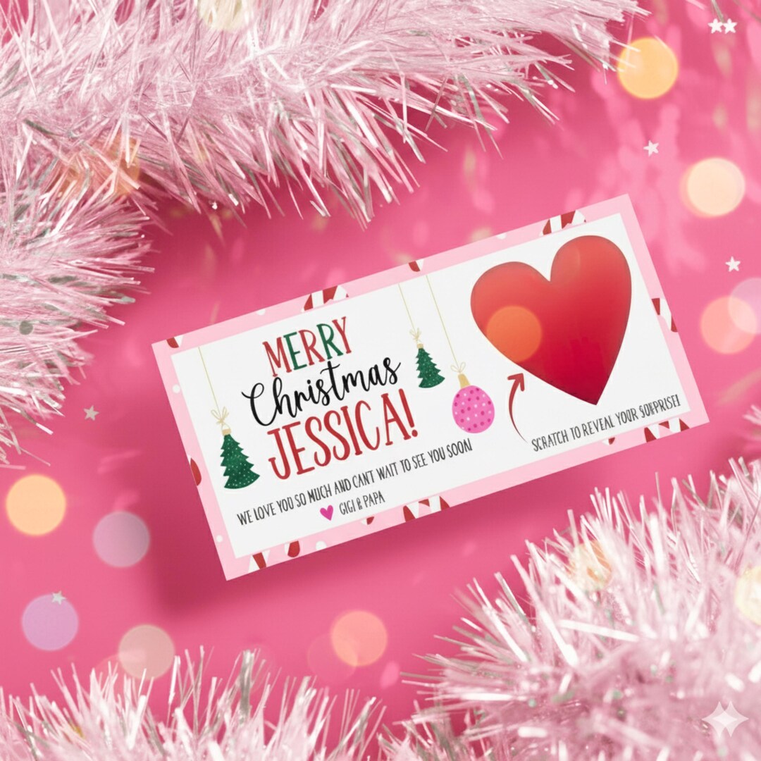 Custom Kids Christmas Voucher Scratch off Gift Ticket Pink Surprise ...