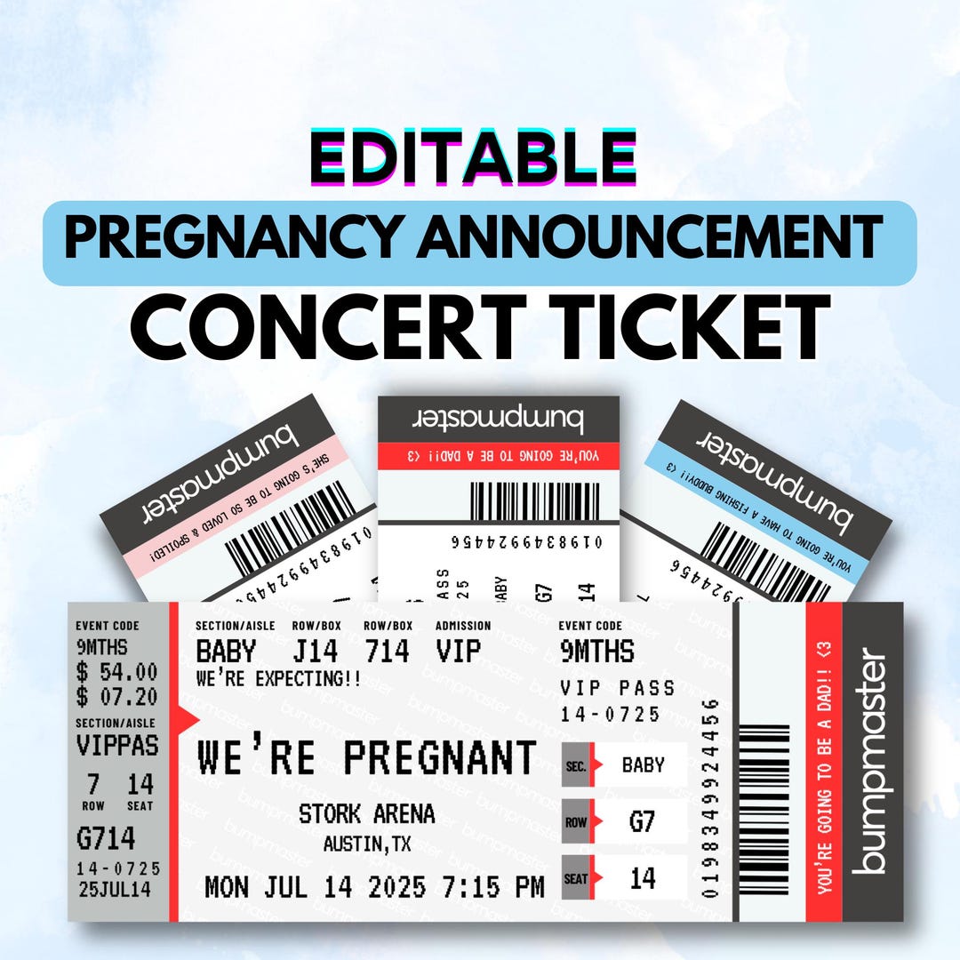 Editable Pregnancy Announcement Concert Ticket Baby Announcement Custom ...