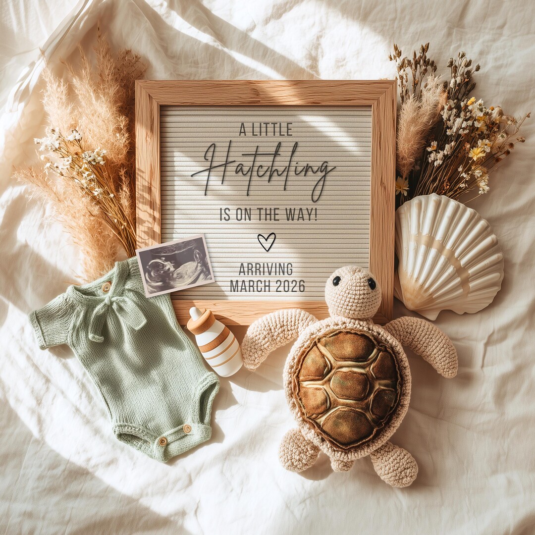 Beach Pregnancy Announcement Boho Sea Turtle Baby Reveal Hatchling on ...