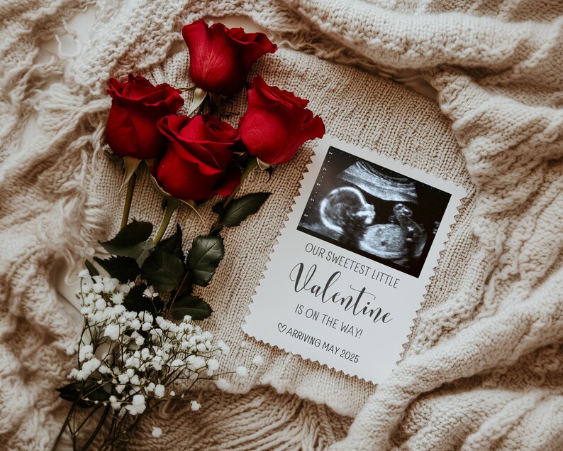 Valentines Day Baby Announcement Digital, Simple Minimalist Pregnancy ...