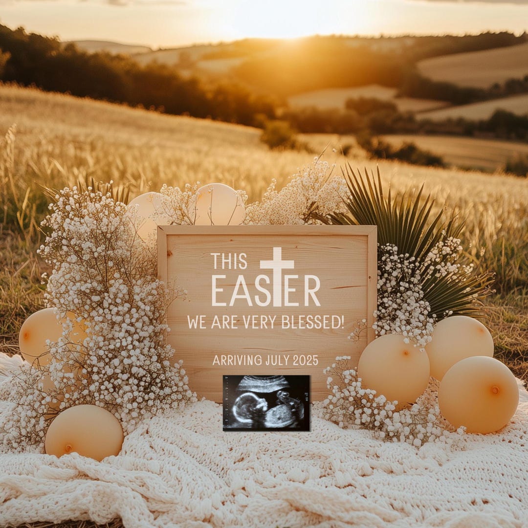 Christian Easter Pregnancy Reveal Boho Religious Pregnancy Announcement ...