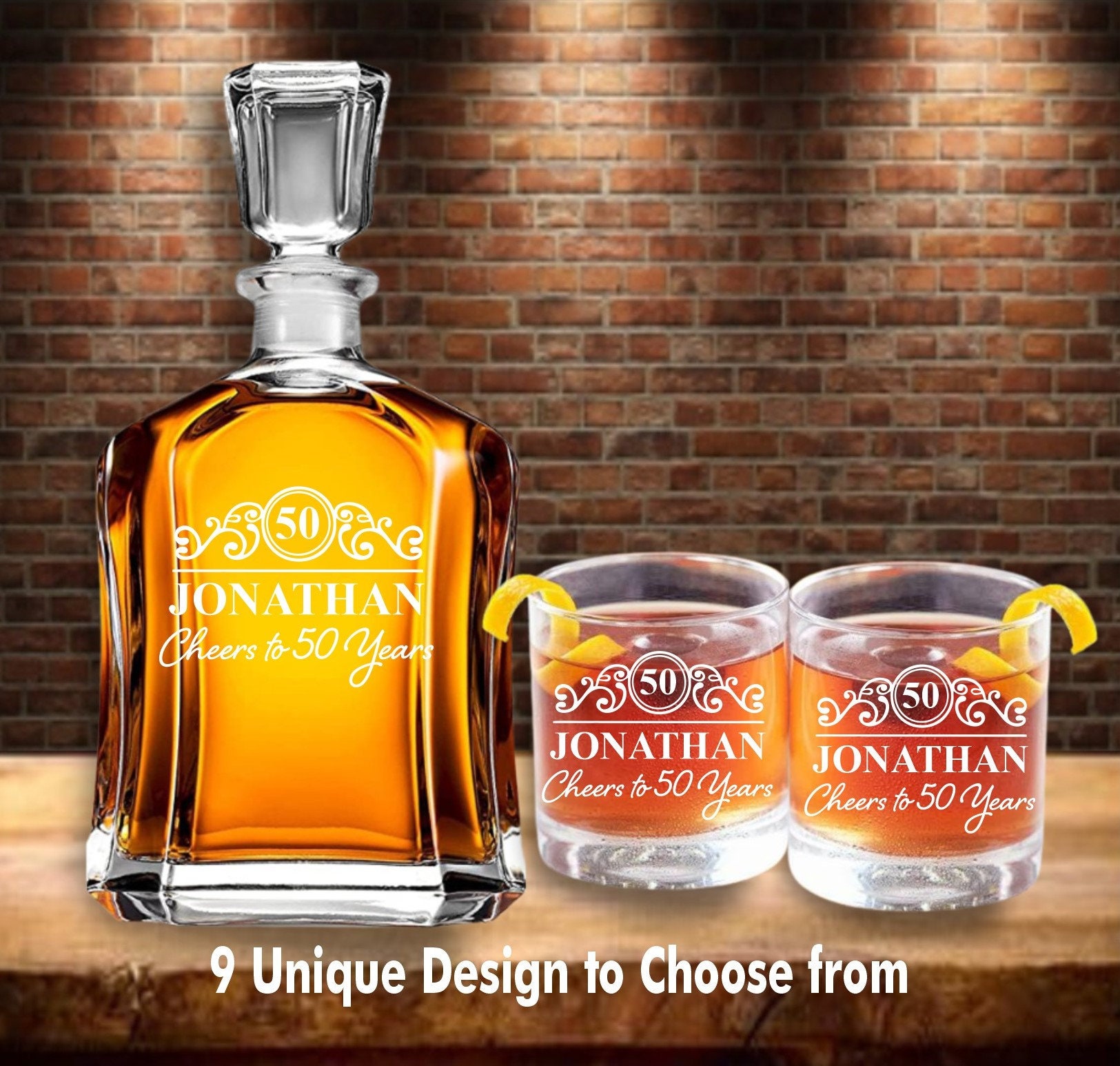 50th Anniversary Whiskey Decanter Set Engraved Custom Whiskey - Etsy