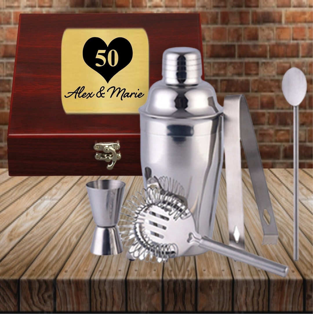 50th Anniversary Martini Shaker Set Engraved, Custom Martini Gift Set ...